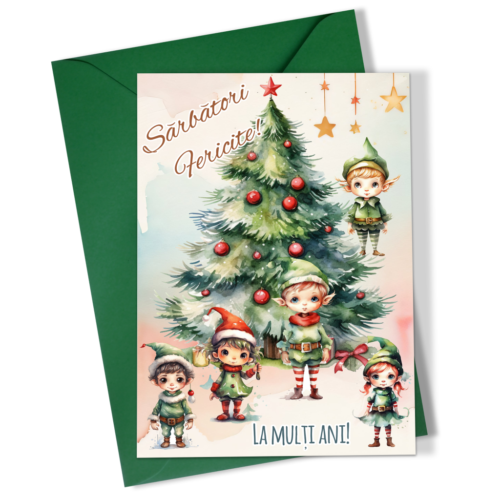 Set 5 felicitari de Craciun 10x15 cm cu plic verde inclus - FC-17 ...