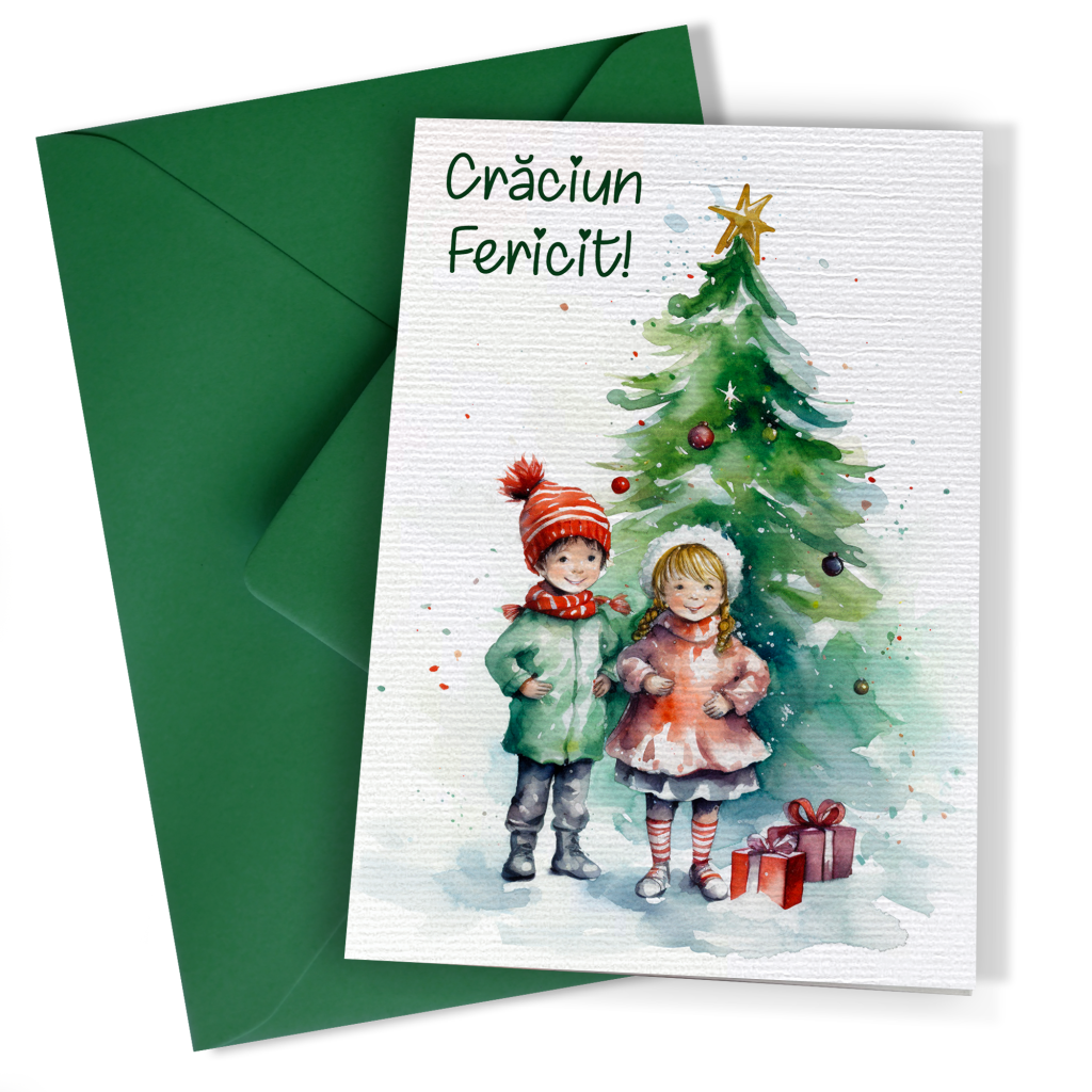 Felicitare de Craciun premium 10x15 cm cu plic verde inclus - FPC-19 ...